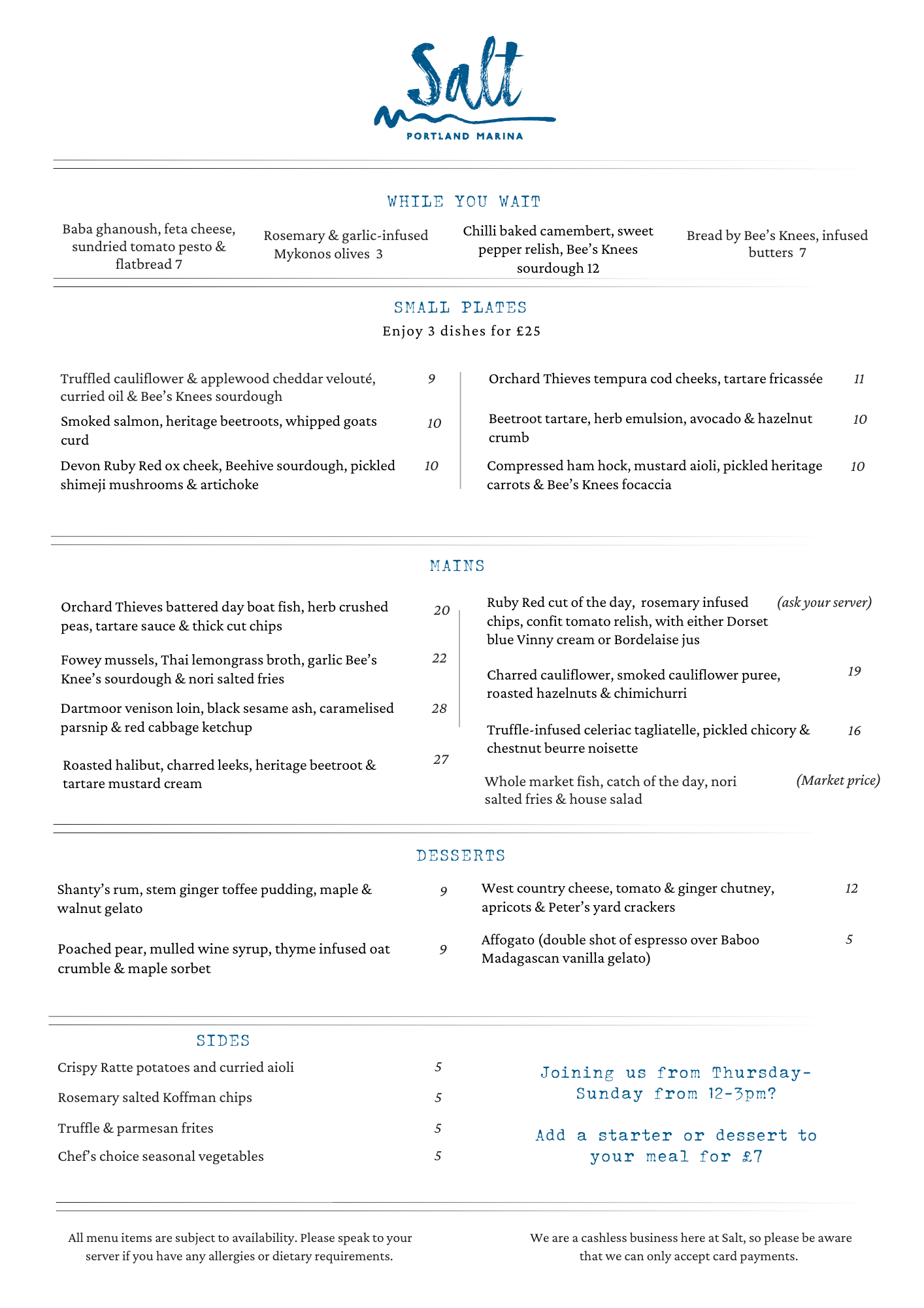Restaurant menu | Salt at Portland Marina | Salt Portland