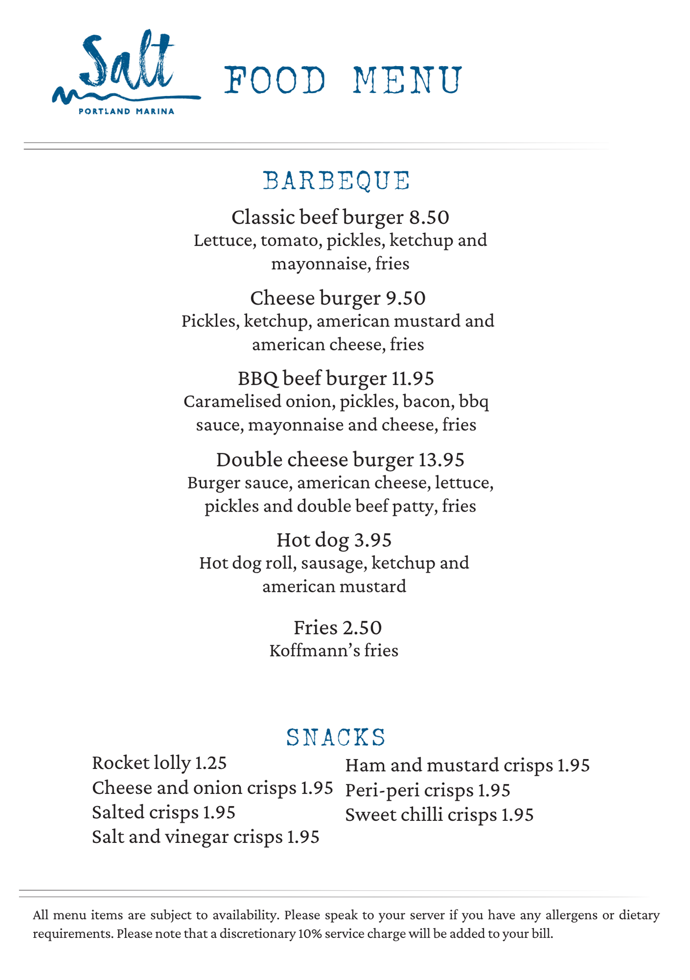 Restaurant menu | Salt at Portland Marina | Salt Portland