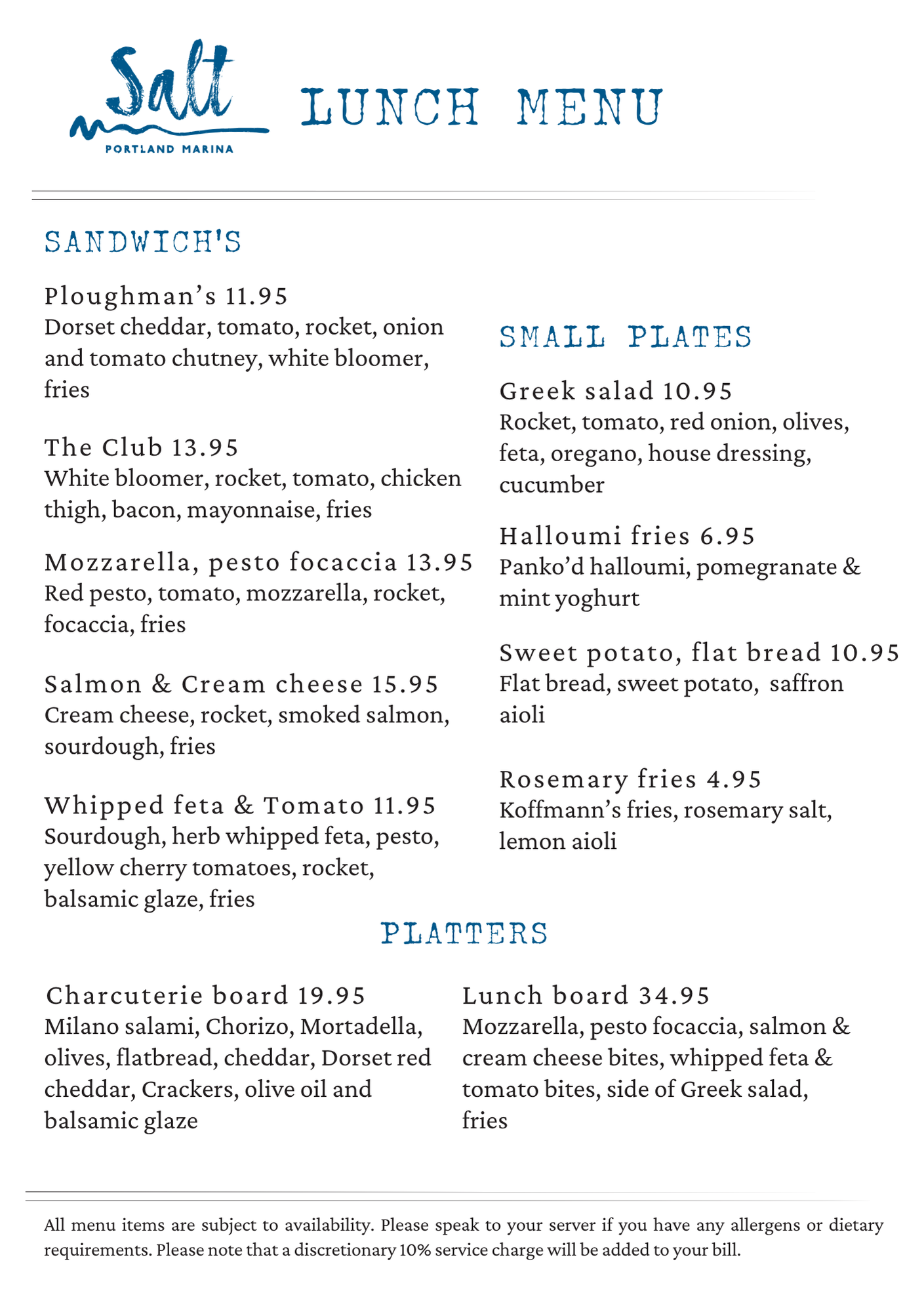 Restaurant menu | Salt at Portland Marina | Salt Portland